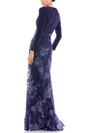 Mac Duggal Embellished Long Sleeve Wrap Trumpet Gown