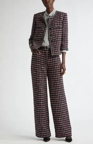 St. John Windowpane Check Tweed Wide Leg Pants