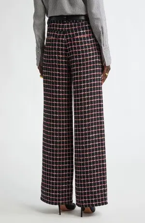 St. John Windowpane Check Tweed Wide Leg Pants