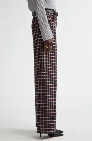 St. John Windowpane Check Tweed Wide Leg Pants