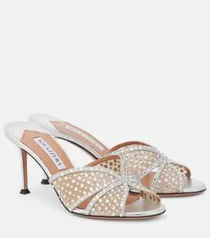 AQUAZZURA Crystal Lover 75 Mules - Silver