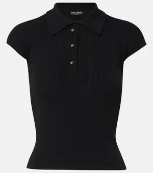 Dolce & Gabbana Ribbed-knit Polo Shirt - Black