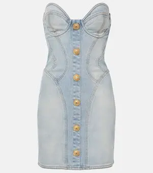Balmain Denim Bustier Mini Dress