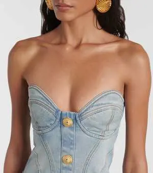 Balmain Denim Bustier Mini Dress
