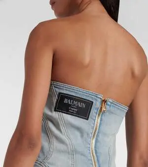 Balmain Denim Bustier Mini Dress