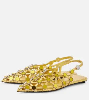 Attico Grid Metallic Leather Slingback Flats - Gold