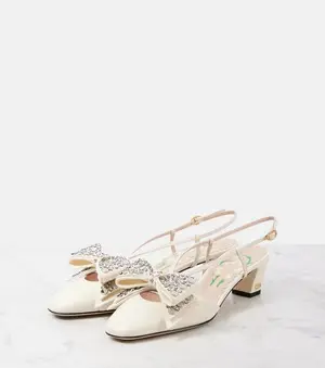 Valentino Garavani Bowow 45 Embellished Slingback Pumps - White