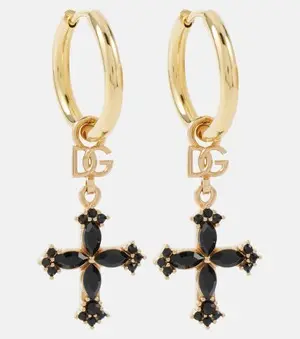 Dolce & Gabbana Dg Cross Embellished Hoop Earrings - Gold