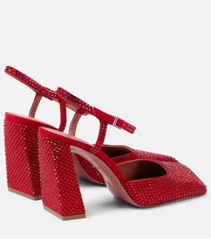 Amina Muaddi Charlotte Crystal 95 Suede Pumps