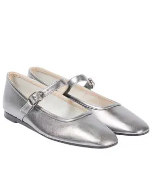 Le Monde Beryl Beryl Metallic Leather Mary Jane Flats - Silver