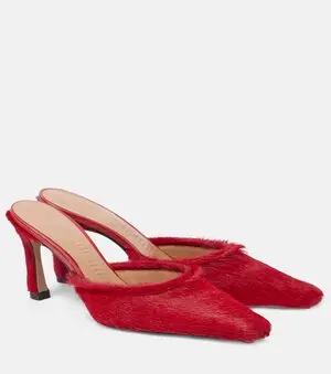 Attico Juno 75 Calf Hair Mules - Red