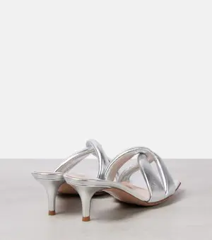 GIANVITO ROSSI Amour Metallic Leather Mules - Silver