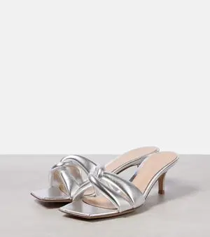GIANVITO ROSSI Amour Metallic Leather Mules - Silver