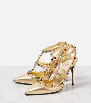 Valentino Garavani Rockstud 100 Embellished Leather Pumps