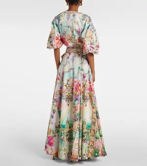 Camilla Tie-front Puff-sleeve Crop Top - Multicoloured