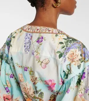 Camilla Tie-front Puff-sleeve Crop Top - Multicoloured