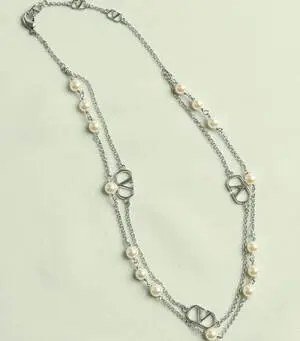 Valentino Garavani Faux Pearl Vlogo Necklace