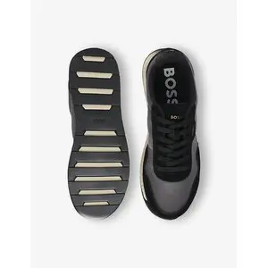 BOSS Brand-print Woven Low-top Trainers - Charcoal