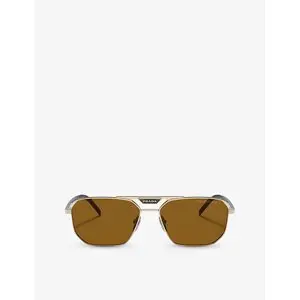 Prada Rectangle-frame Metal Sunglasses - Gold