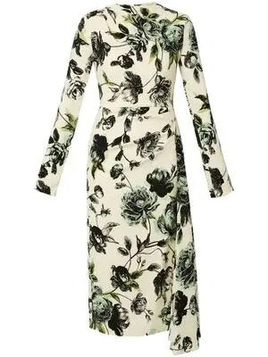 Erdem Draped Long-sleeve Midi Dress