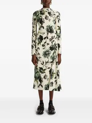 Erdem Draped Long-sleeve Midi Dress