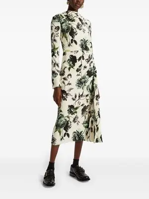 Erdem Draped Long-sleeve Midi Dress