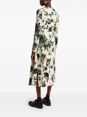 Erdem Draped Long-sleeve Midi Dress