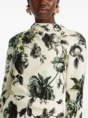 Erdem Draped Long-sleeve Midi Dress