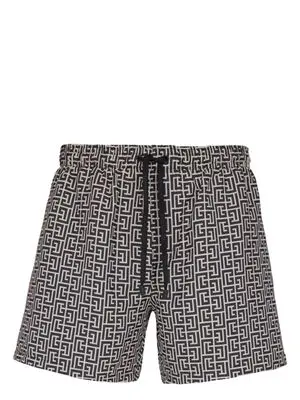 Balmain Pb Labyrinth-print Swim Shorts - Black