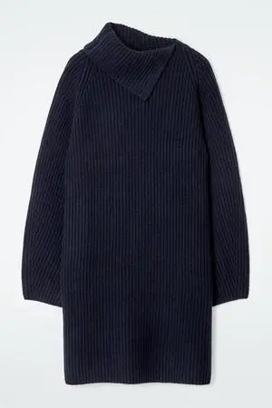 Cos Wrap-collar Rib-knitted Wool Dress