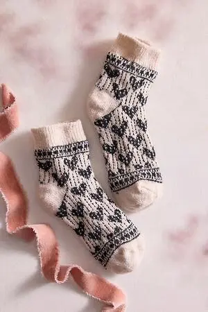 TERRAIN Hearts Wool Quarter Crew Socks - Cream