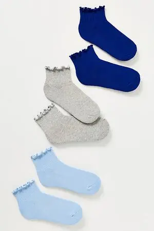 DAILY PRACTICE BY ANTHROPOLOGIE Daily Practice By Anthropologie Athletic Ruffle Socks Set Of 3 Blue/light Blue/heather Grey