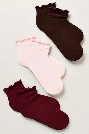 DAILY PRACTICE BY ANTHROPOLOGIE Daily Practice By Anthropologie Athletic Ruffle Socks Set Of 3 Burgundy/pink/chocolate