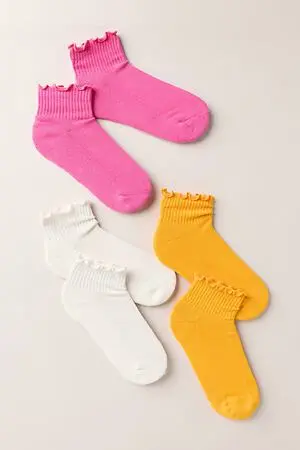 DAILY PRACTICE BY ANTHROPOLOGIE Daily Practice By Anthropologie Athletic Ruffle Socks Set Of 3 Hot Pink/orange/white