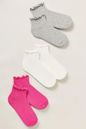 DAILY PRACTICE BY ANTHROPOLOGIE Daily Practice By Anthropologie Athletic Ruffle Socks Set Of 3 Hot Pink/white/grey