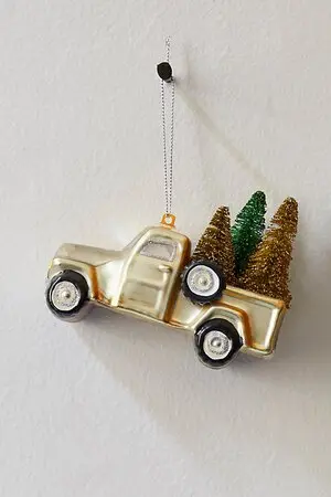 Free People Pick Up Truck With Trees Ornament - Green Yellow