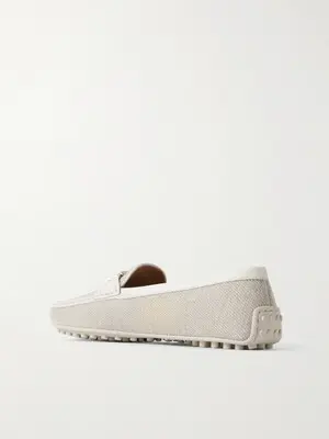 TOD'S Leather-trimmed Raffia Loafers - Gray