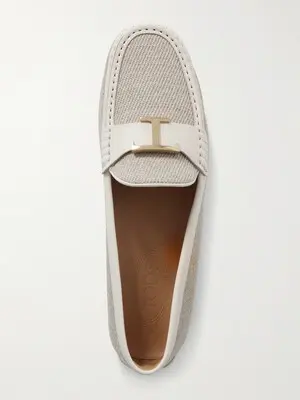 TOD'S Leather-trimmed Raffia Loafers - Gray