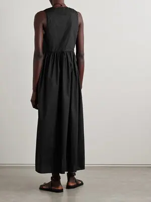 Matteau Gathered Organic Cotton-poplin Midi Dress - Black
