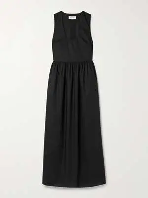 Matteau Gathered Organic Cotton-poplin Midi Dress - Black