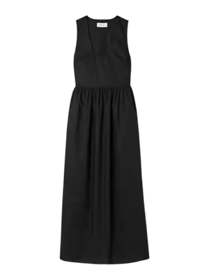 Matteau Gathered Organic Cotton-poplin Midi Dress - Black