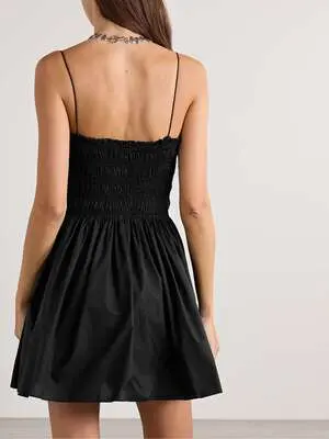 Matteau Shirred Organic Cotton-poplin Mini Dress - Black
