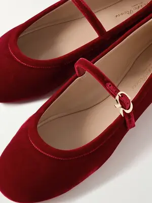 GIANVITO ROSSI Carla Velvet Mary Jane Ballet Flats - Red
