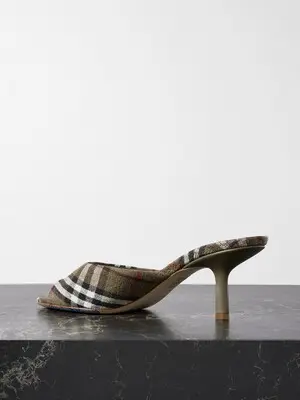 Burberry Checked Linen Mules - Brown