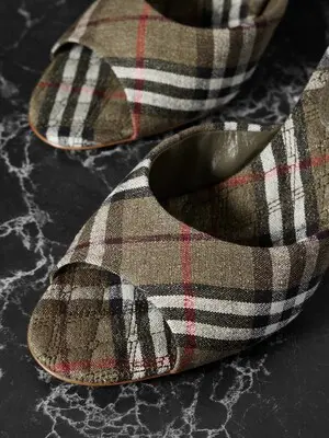 Burberry Checked Linen Mules - Brown