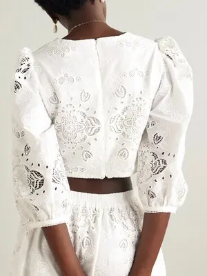 Borgo De Nor Alfie Cropped Broderie Anglaise Poplin Top
