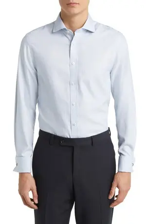 CHARLES TYRWHITT Non-iron Clifton Weave Cutaway Slim Fit Shirt Double Cuff - Light Blue