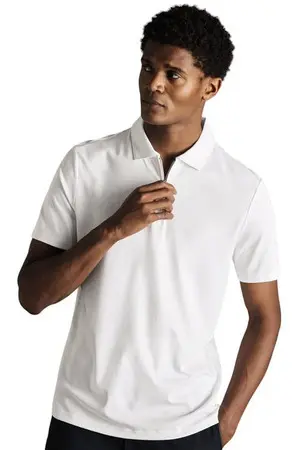 CHARLES TYRWHITT Plain Short Sleeve Zip Jersey Polo - White