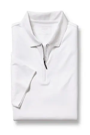 CHARLES TYRWHITT Plain Short Sleeve Zip Jersey Polo - White