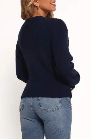 PETAL & PUP Ettie Side Tie Sweater - Navy